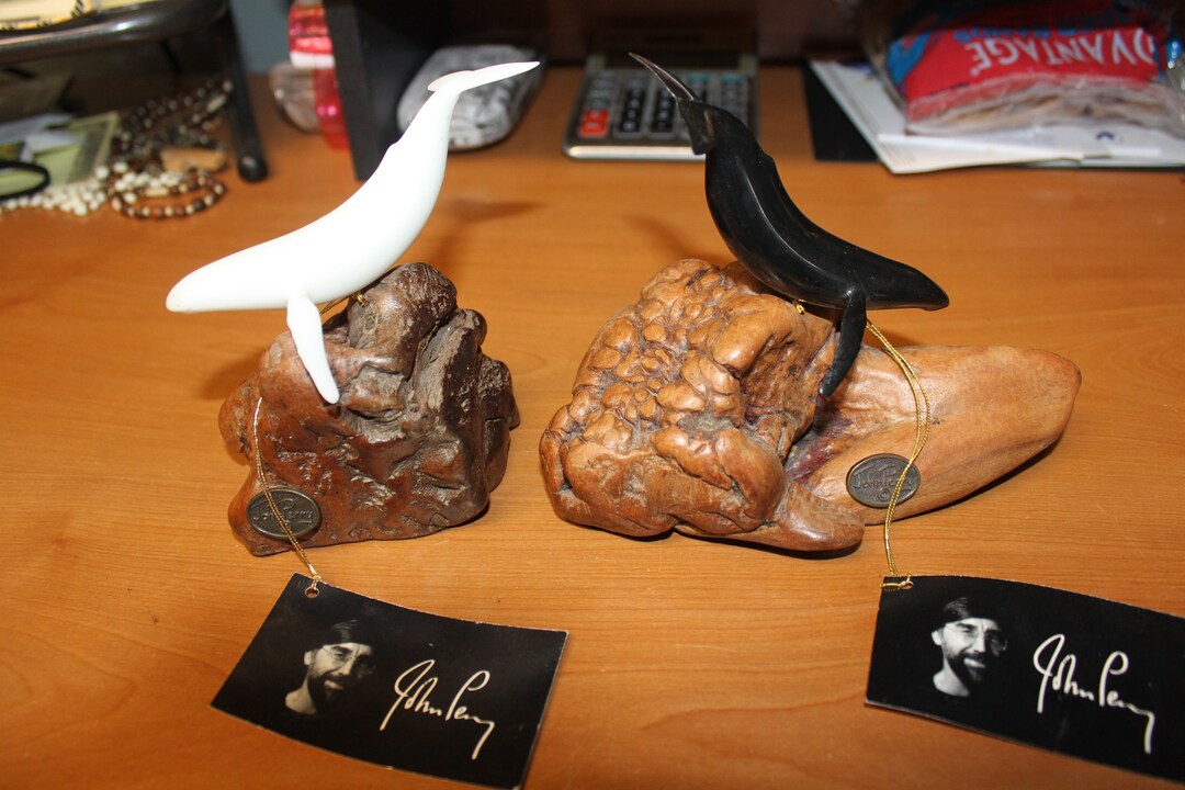 Set of Two John Perry Whale Sculptures One White Whale One Black Whale ...