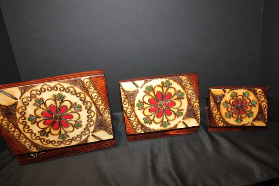Vintage Hand Carved Wooden Nesting Box Set of 3 | Etsy