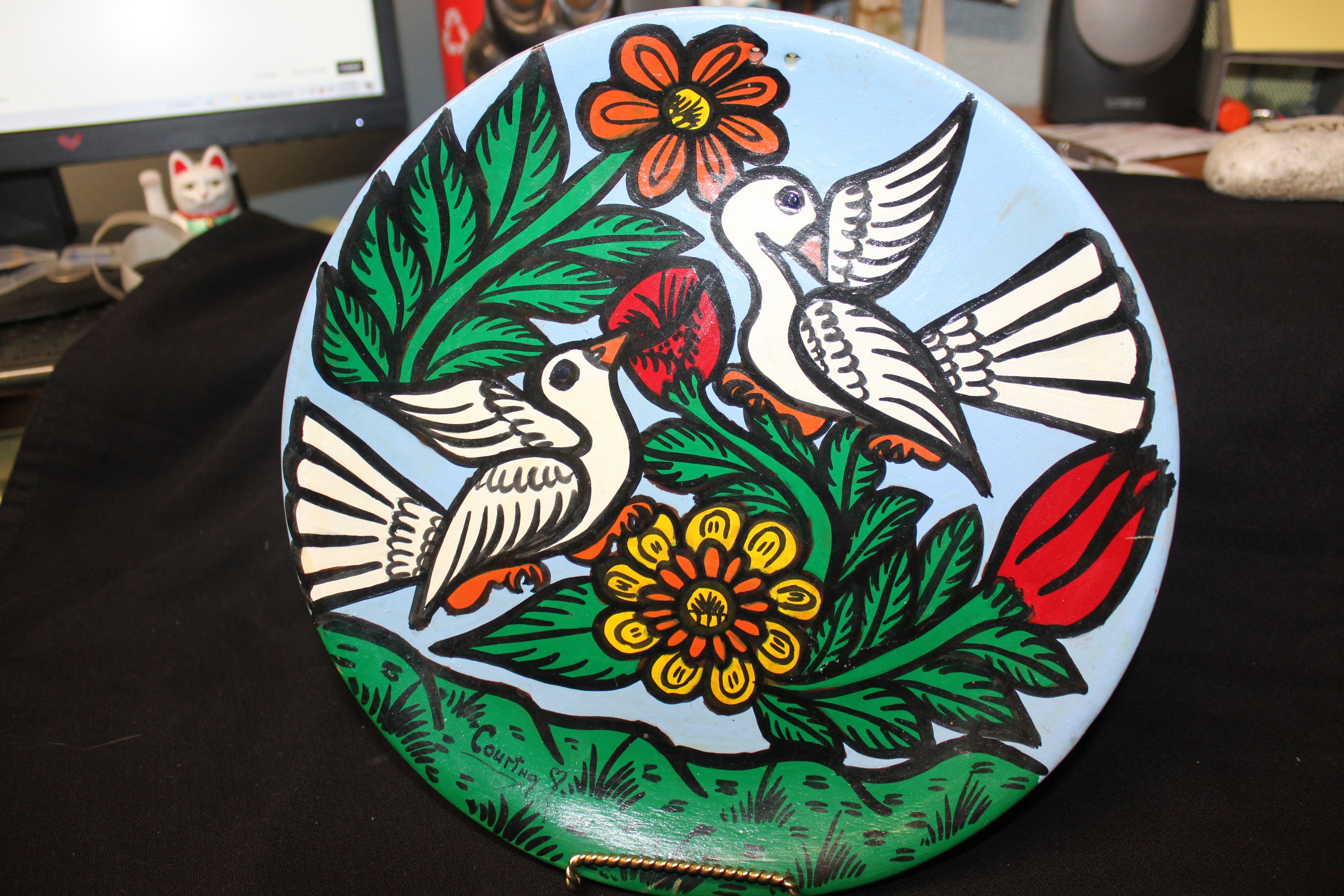 Hand Painted Terra Cota Plate With Birds and Flowers - Etsy