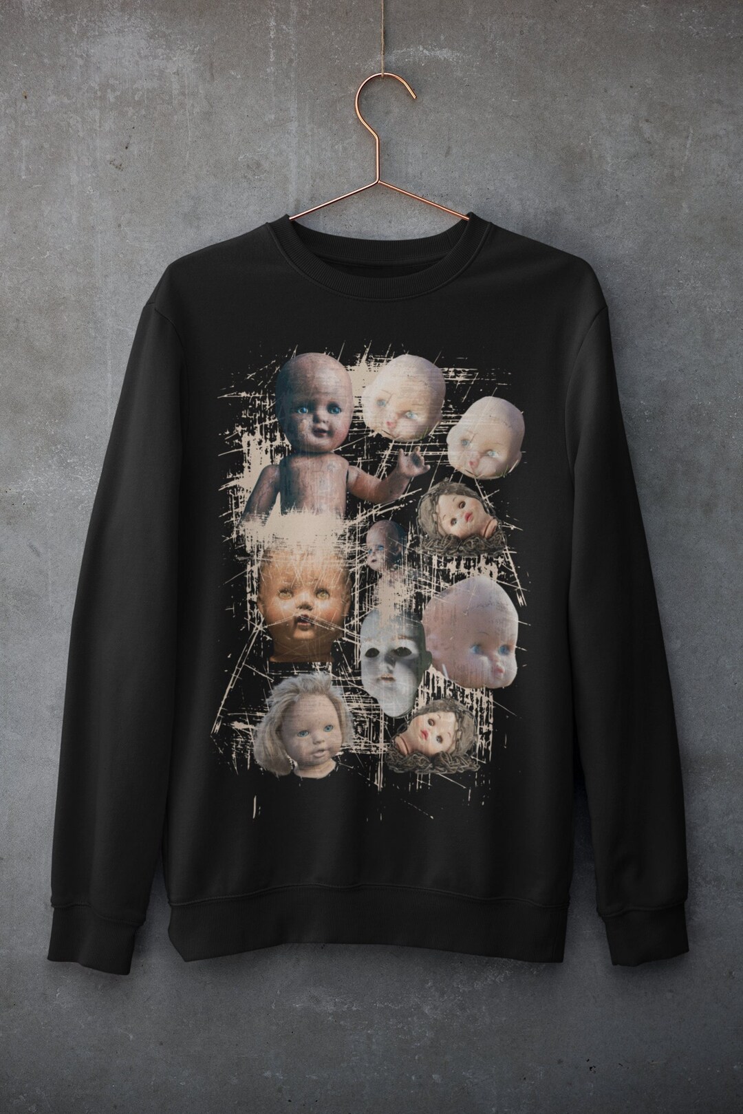 Creepy Vintage Doll Head Sweatshirt,halloween Every Day, Alt Clothing ...