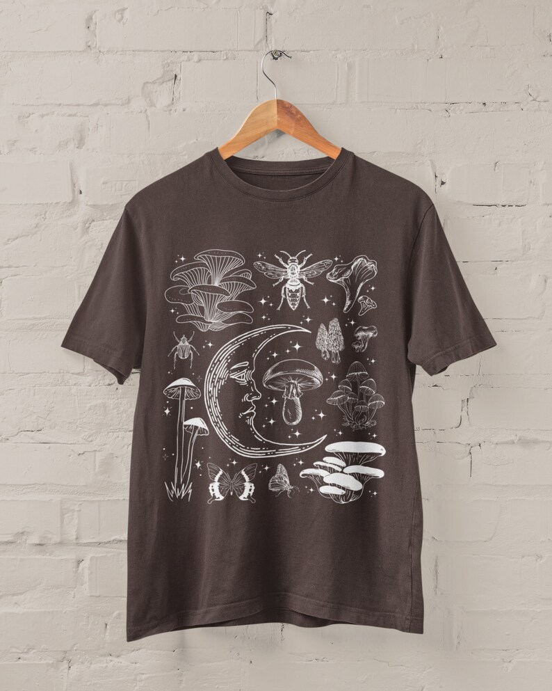 Moon and Mushroom Shirt Alt Clothing Goblincore Clothing - Etsy