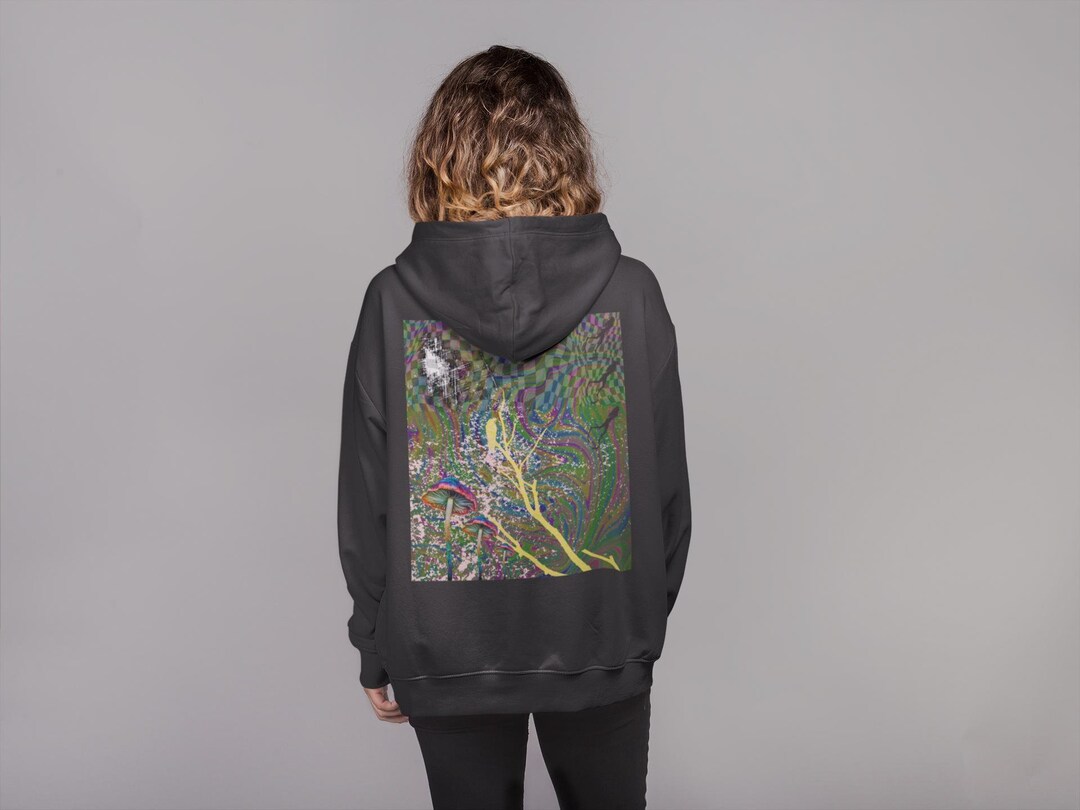 Mushroom Crow Gothic Weirdcore Zipper Hoodie, Original Abstract Art Zip ...