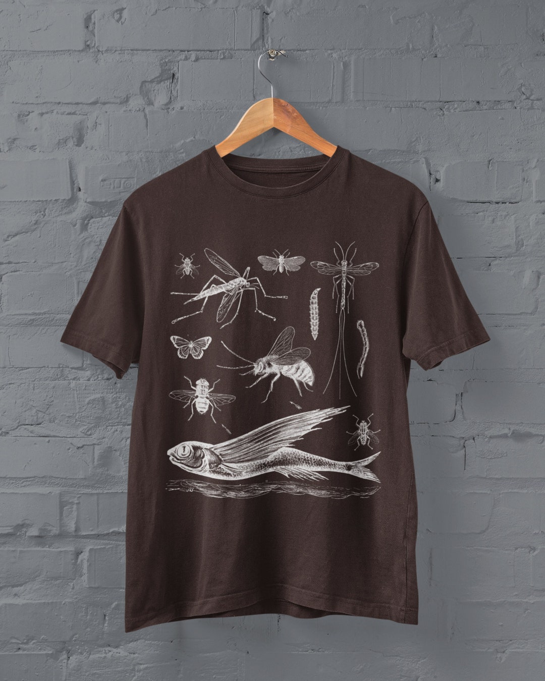 Dark Cottagecore Clothing, Bugs and Fish Shirt, Botanical Grunge ...