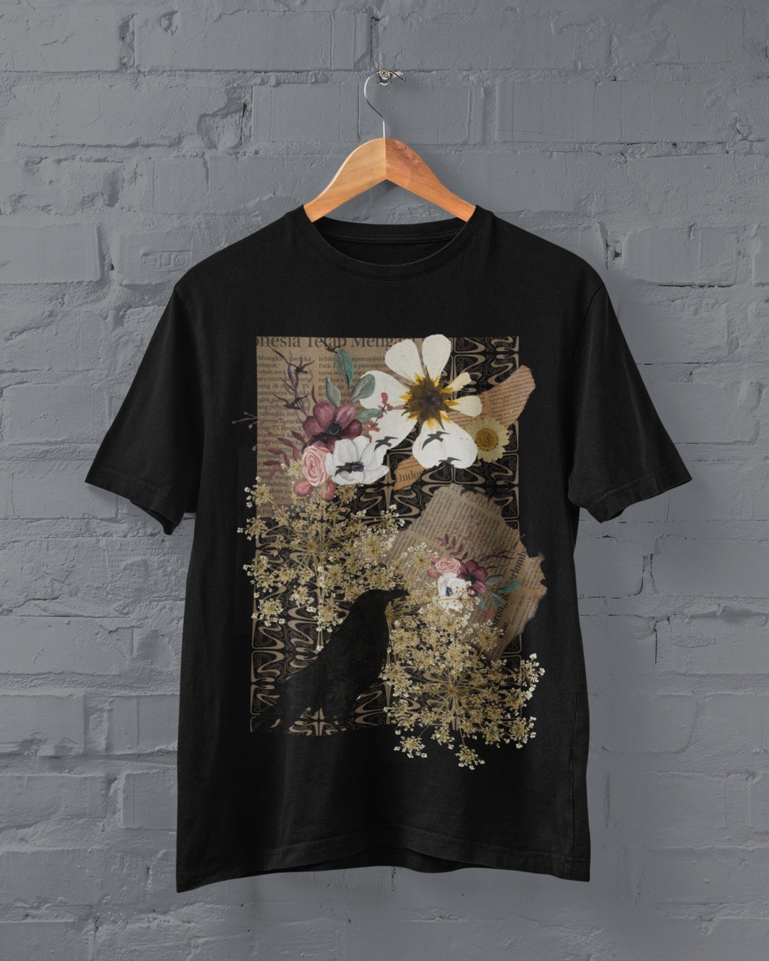 Abstract Art Crow Tshirt, Dark Academia Clothing, Y2k Grunge Clothes ...