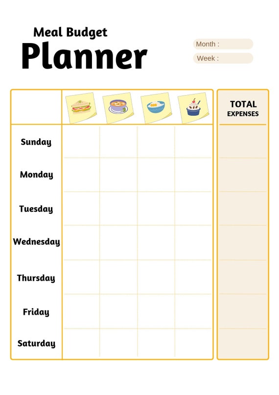 Weekly Meal Budget Planner Budget Planner Week Overview | Etsy