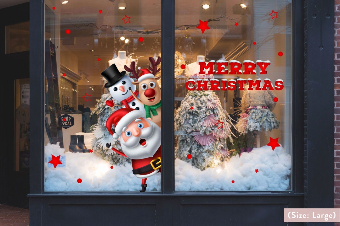 Merry Christmas Window Stickers, Christmas Glass Decals, Santa Claus ...