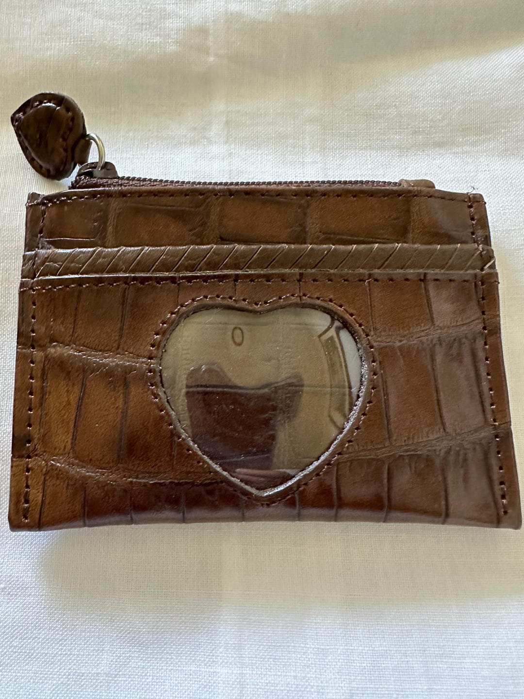 Mini Brighton Brown Leather ID, Card Pocket Coin Purse With Heart ...