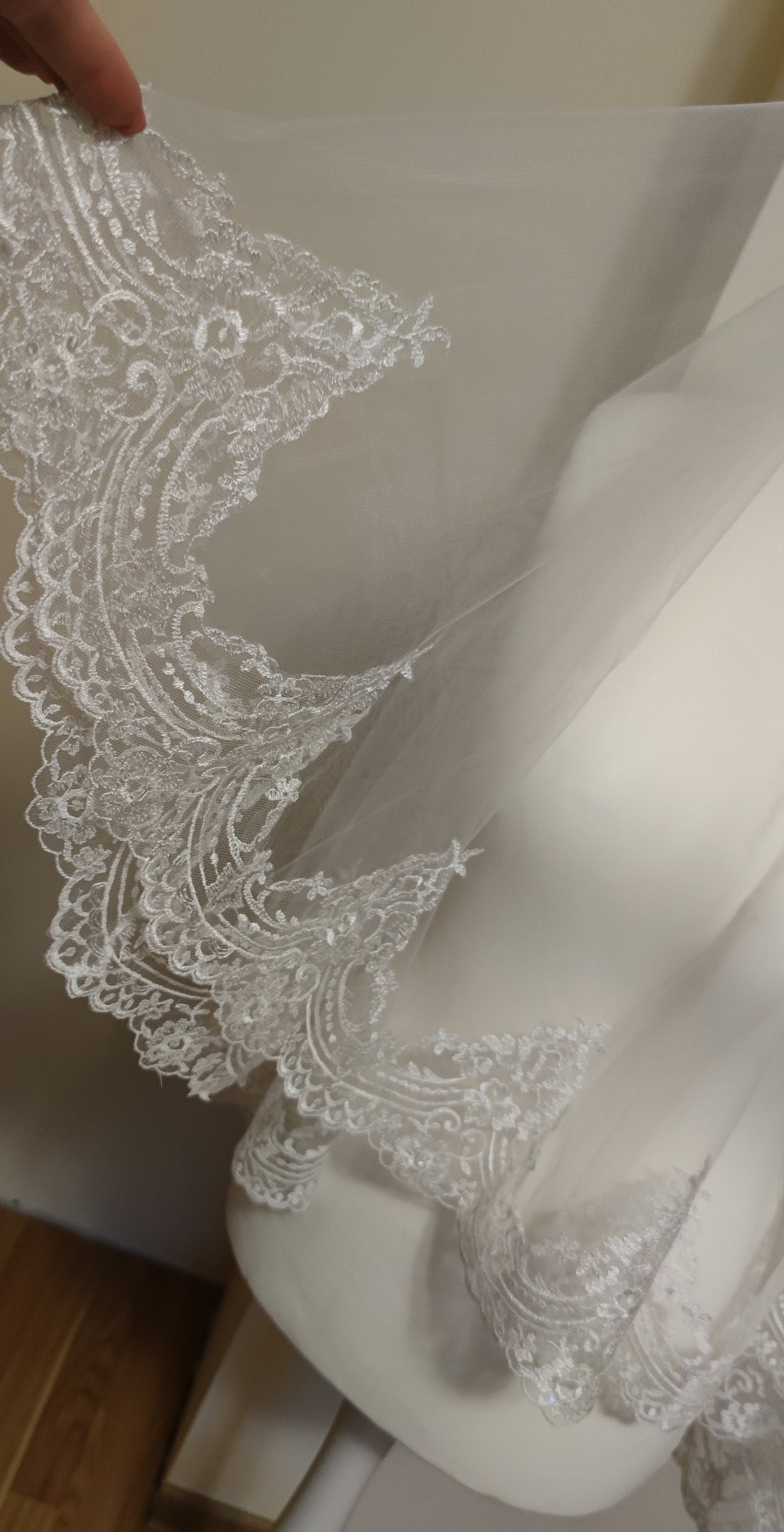 Embroidered Veil in White,spanish Veil, Mantilla Veil,waltz Length Veil ...