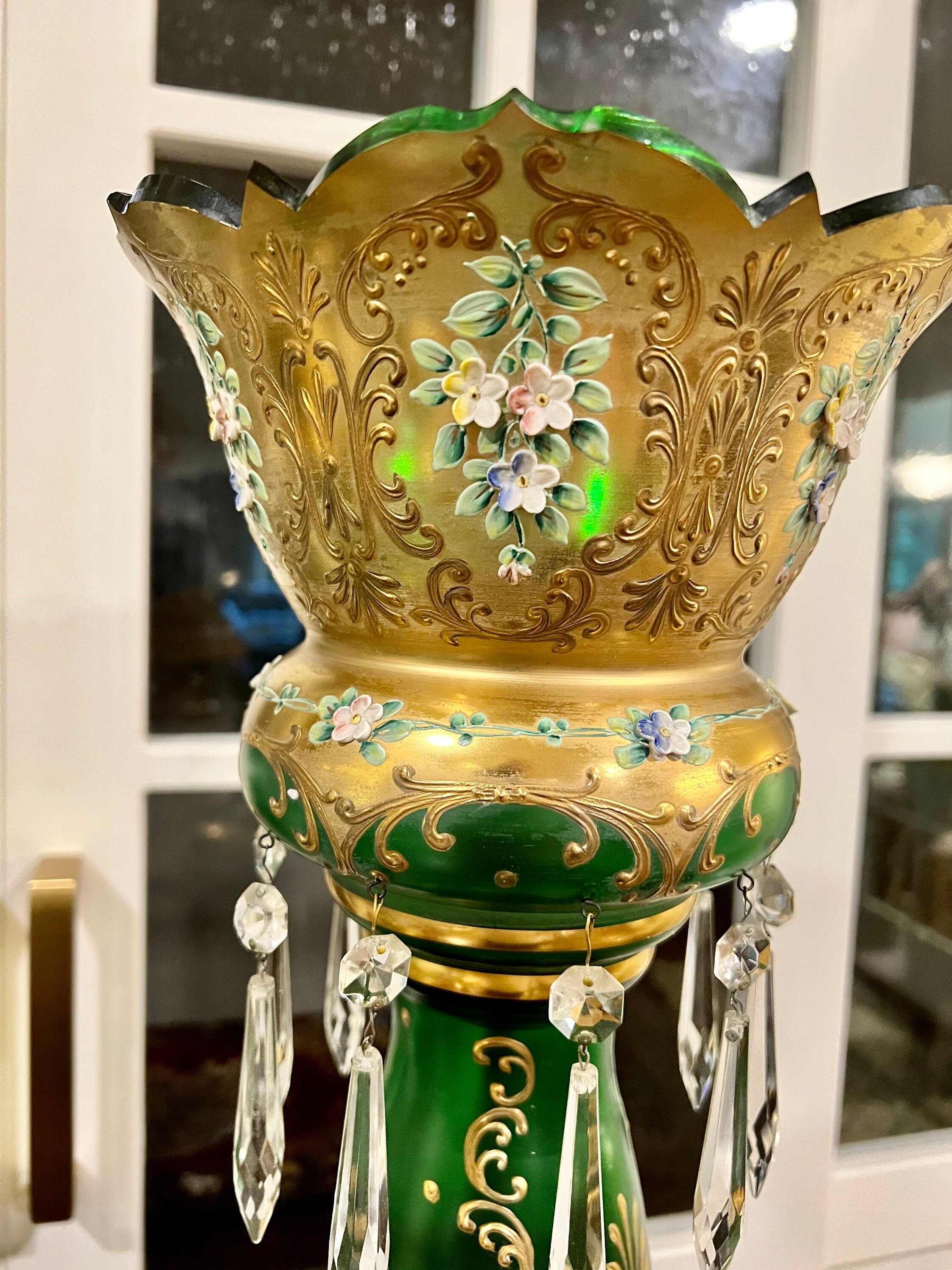 Czech Bohemian Green Glass Lustre Electric Lamp Pair-circa - Etsy