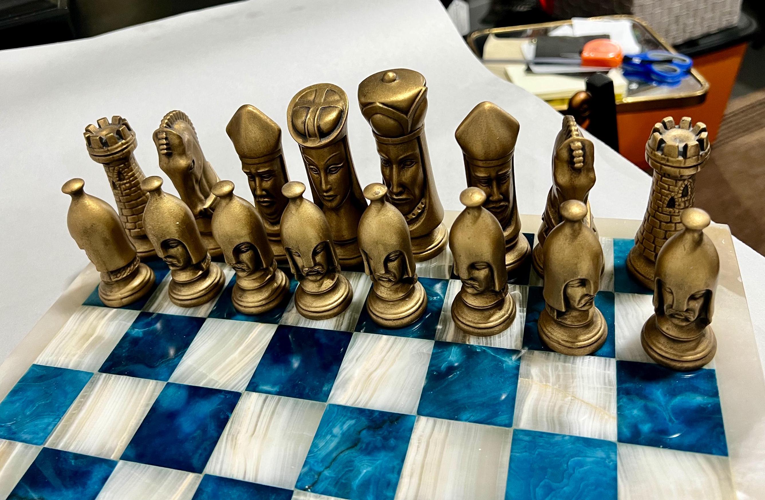 Marble Alabaster Blue & White Chess Board Set - Etsy