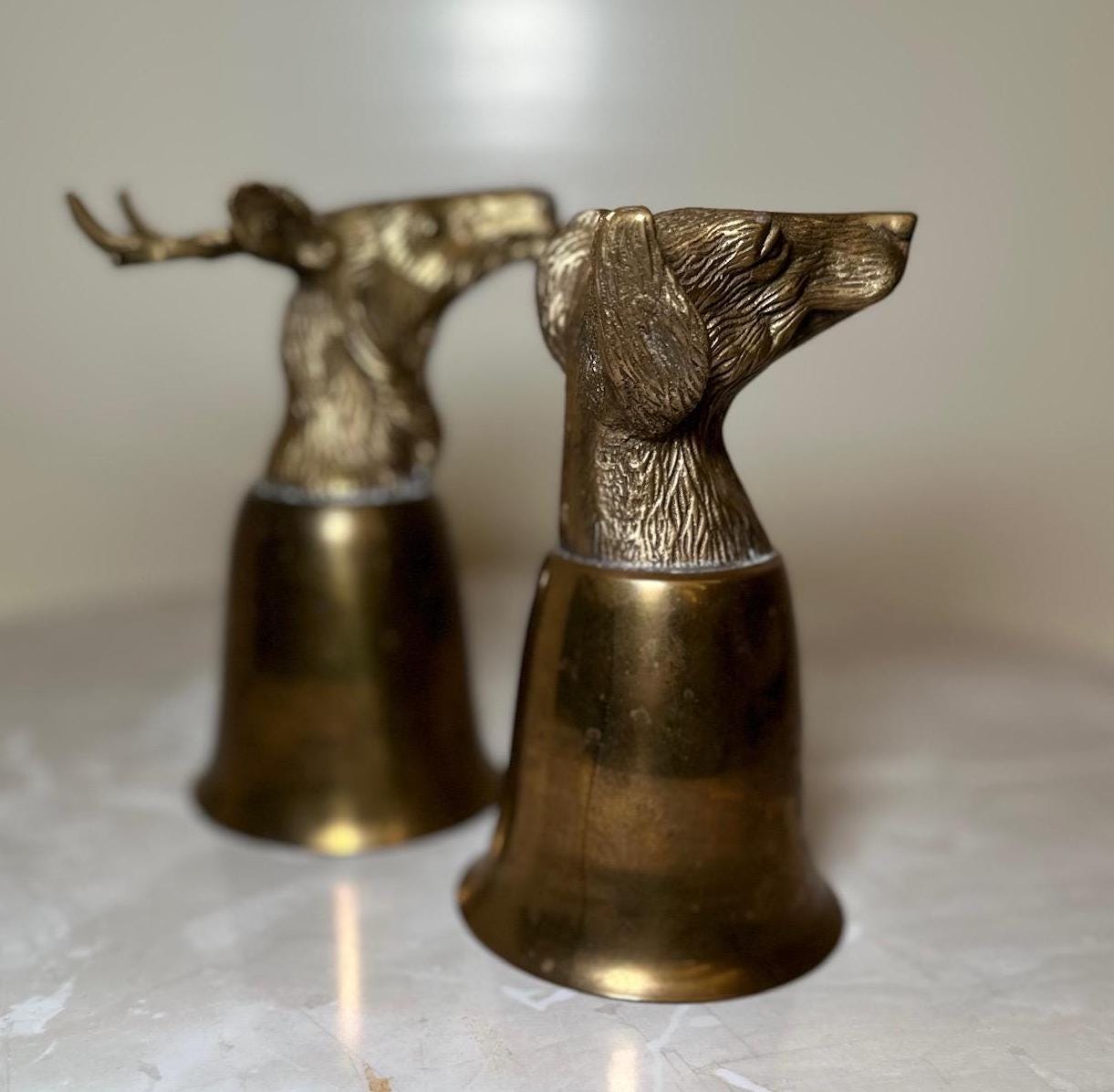 Stirrup Cups Vintage Solid Brass - Dog Head & Stag, Circa 1960s - Etsy