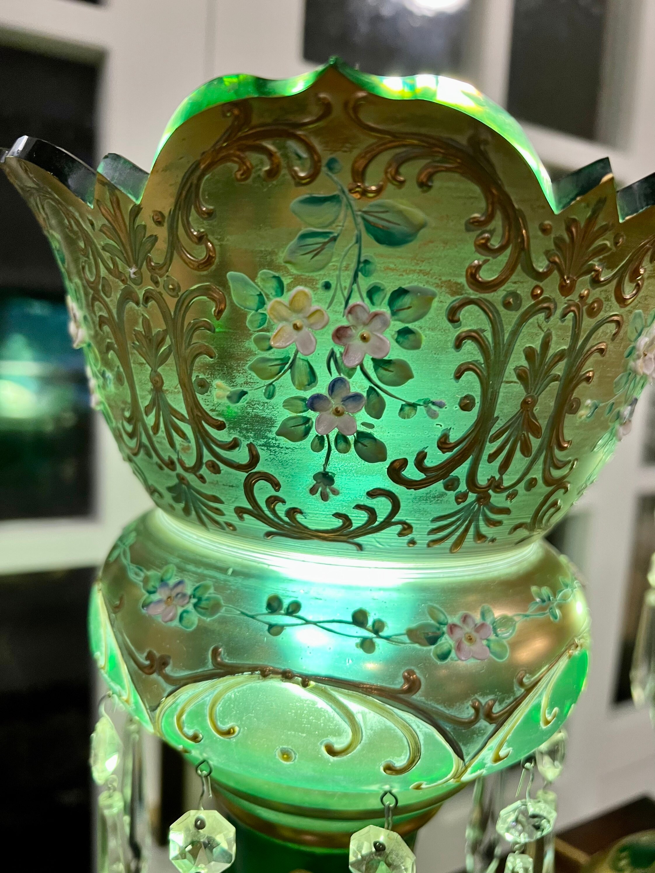 Czech Bohemian Green Glass Lustre Electric Lamp Pair-circa - Etsy
