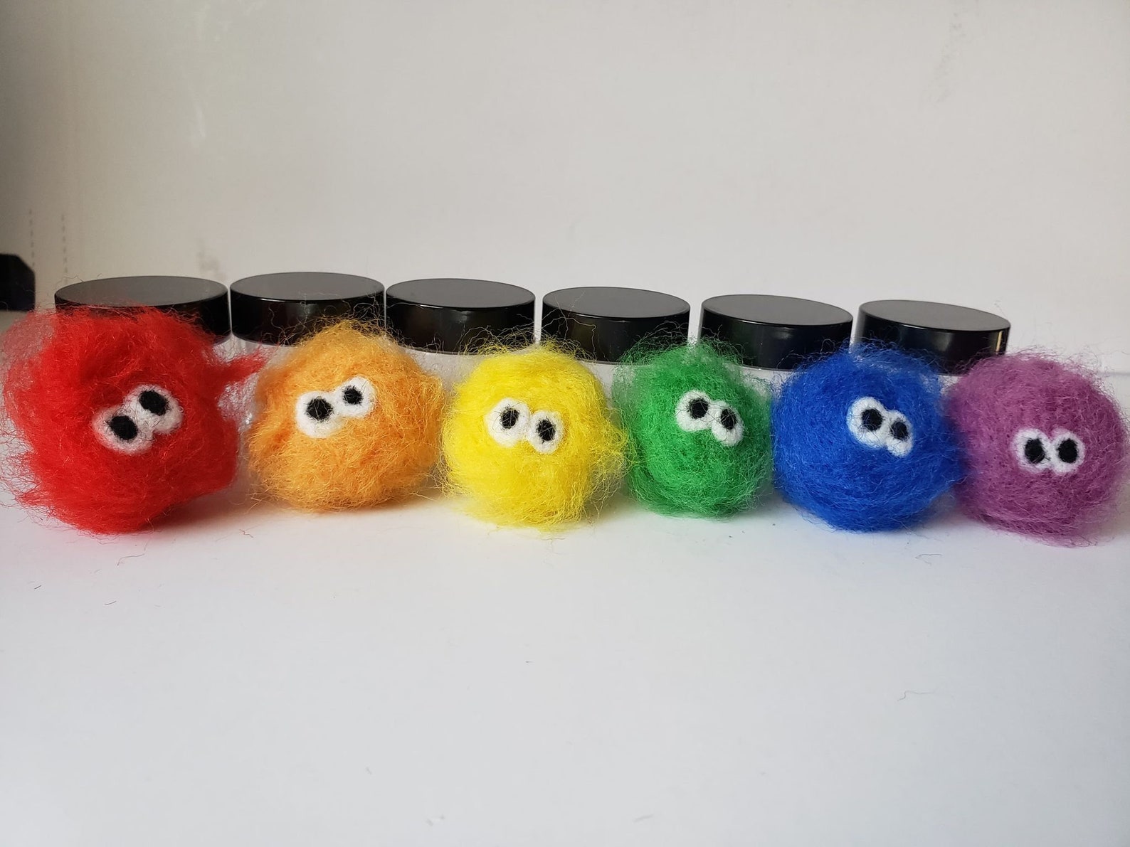 Needle Felted Poof Monsters Monster in a Jar Rainbow - Etsy