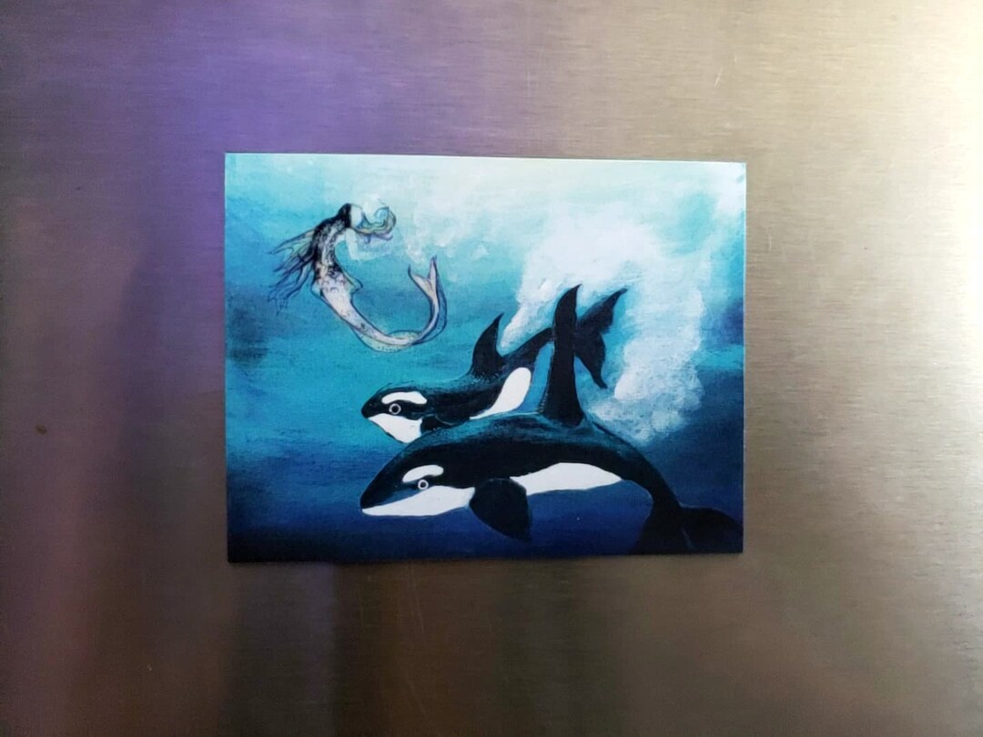 Killer Whale and Mermaid Magnet, Orca Art, Gift Basket Stuffer ...