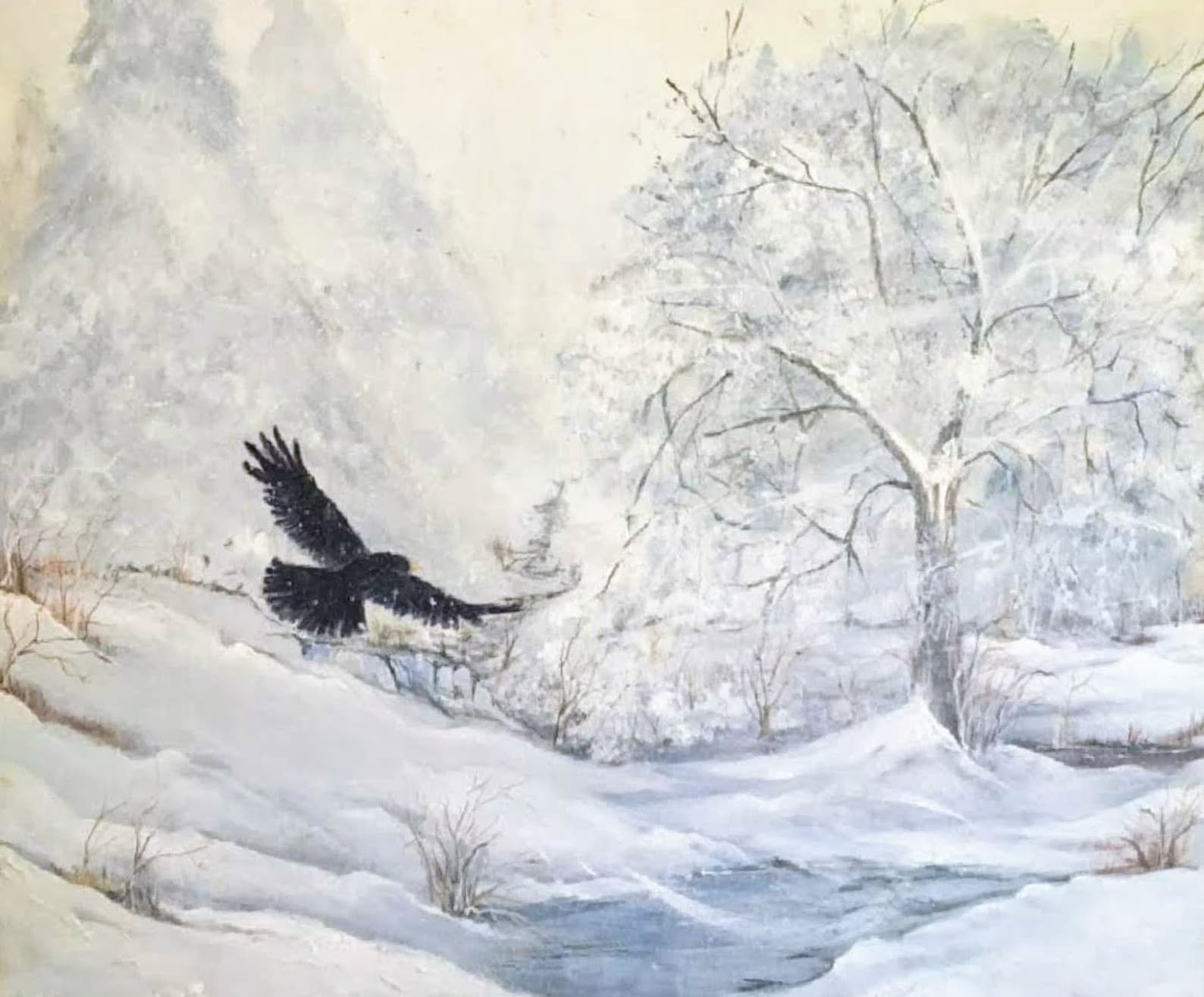 8 X 10 Raven in Snow Scene Print, Raven Art, Crow Art, Wildlife Art ...