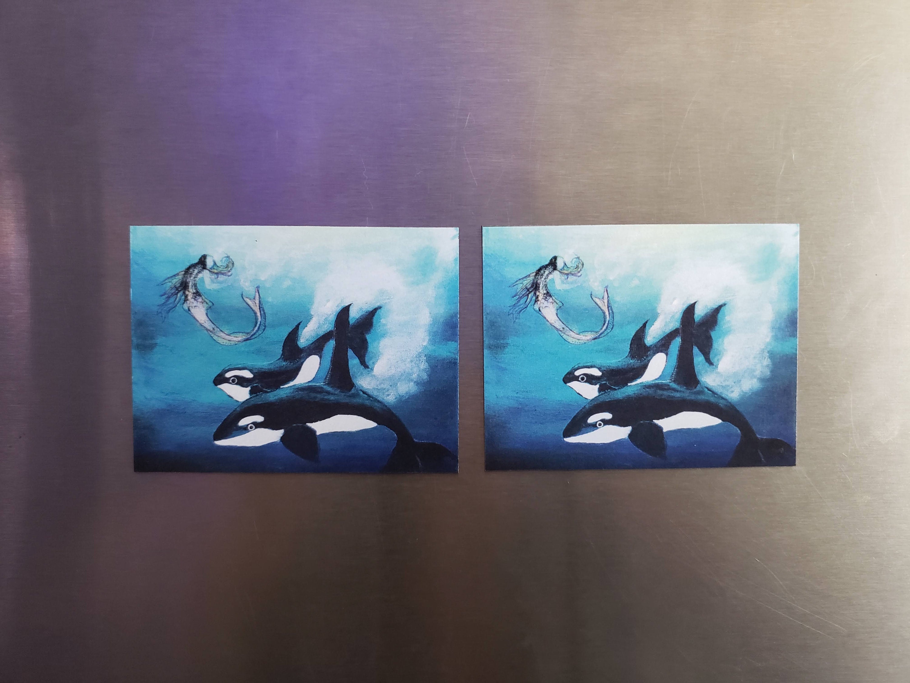 Killer Whale and Mermaid Magnet, Orca Art, Gift Basket Stuffer ...