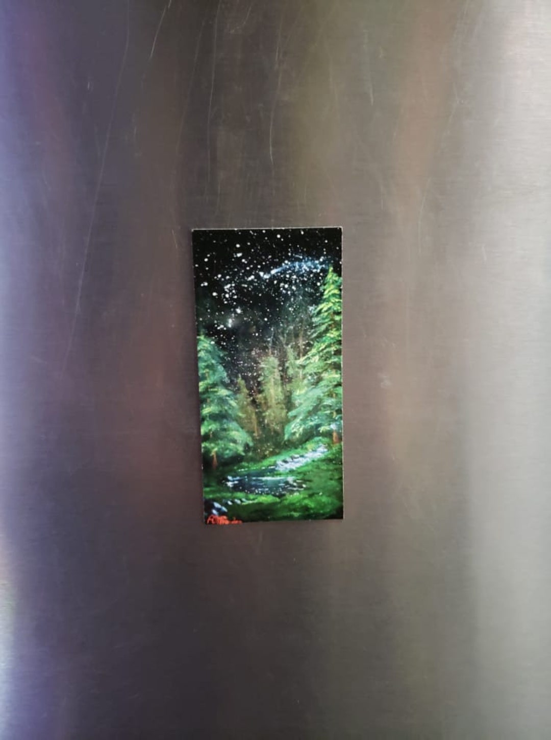 Starry Night With Woods and Stream Magnet, Bob Ross Style Nature Art ...