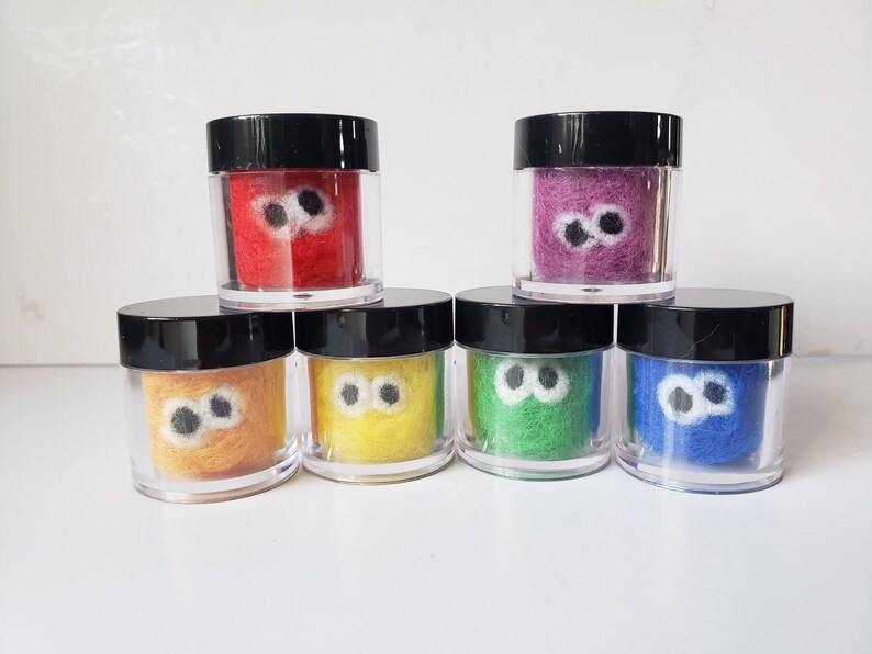 Needle Felted Poof Monsters, Monster in a Jar, Rainbow Monsters ...