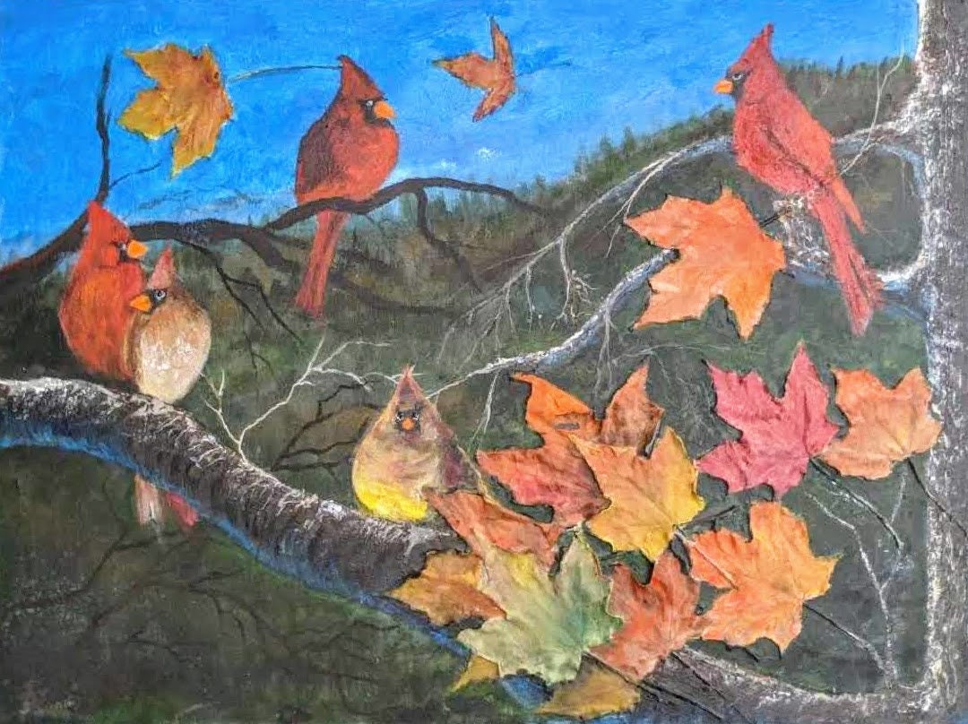 8 X 10 Cardinals With Fall Leaves Print, Bird Art, Wildlife Art, Autumn ...