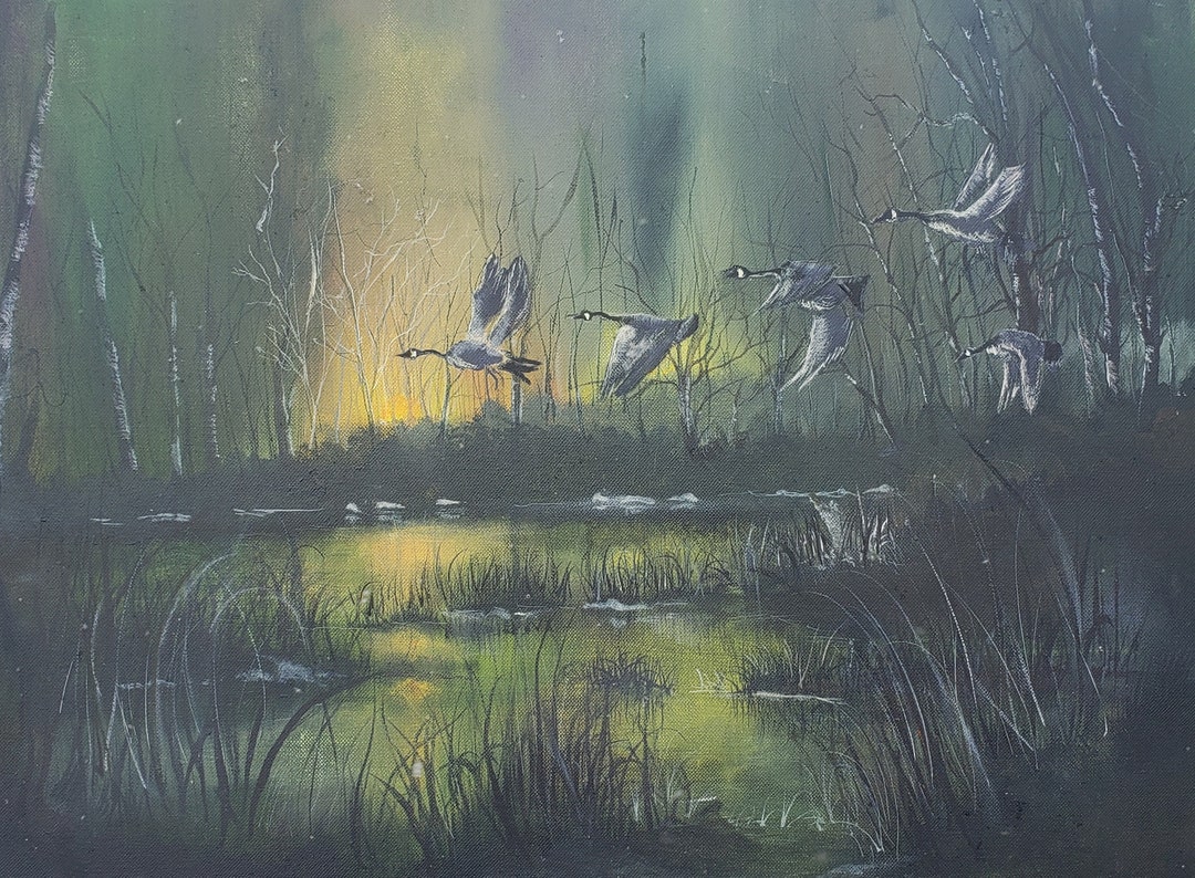 8 X 10 Canadian Geese Northern Lights Print, Wall Hanging, Wildlife Art ...