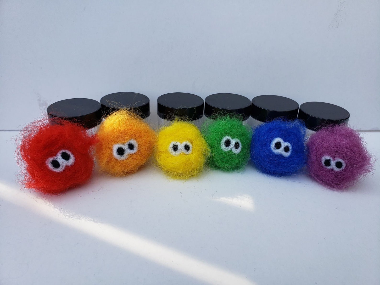 Needle Felted Poof Monsters, Monster in a Jar, Rainbow Monsters ...