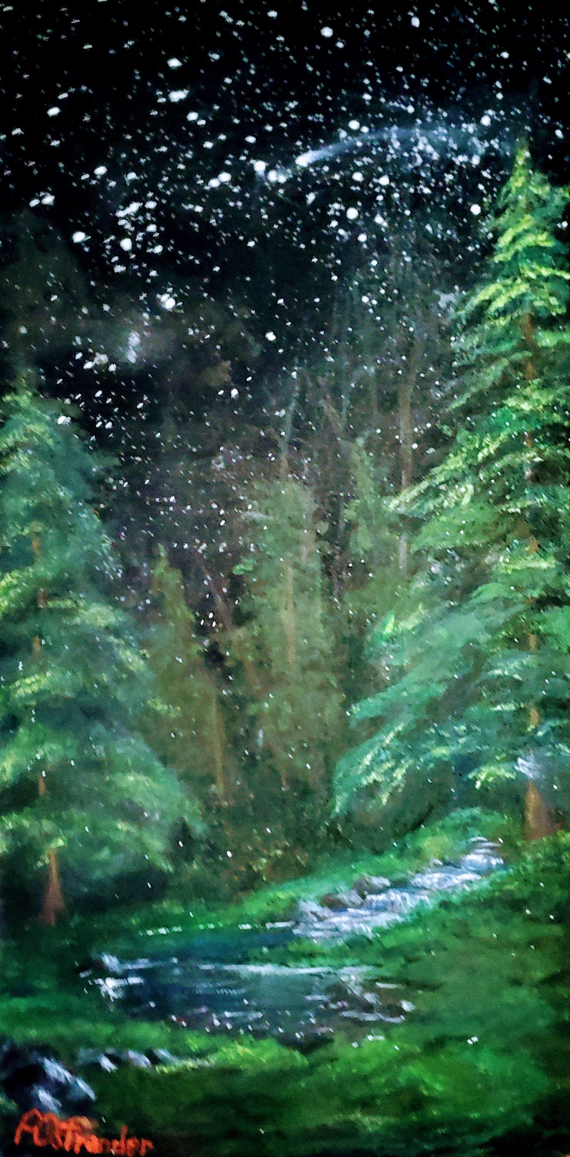 Starry Night With Woods and Stream Magnet, Bob Ross Style Nature Art ...