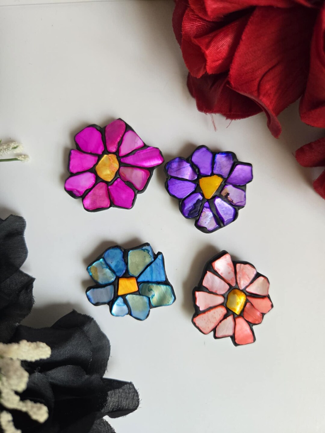 Mosaic Flower Magnet, Cute Flower Needleminder, Springtime Fridge ...