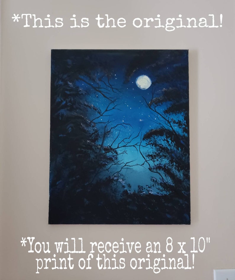 8 X 10 Full Moon in Spooky Forest Print Blue Moon Art Spooky - Etsy