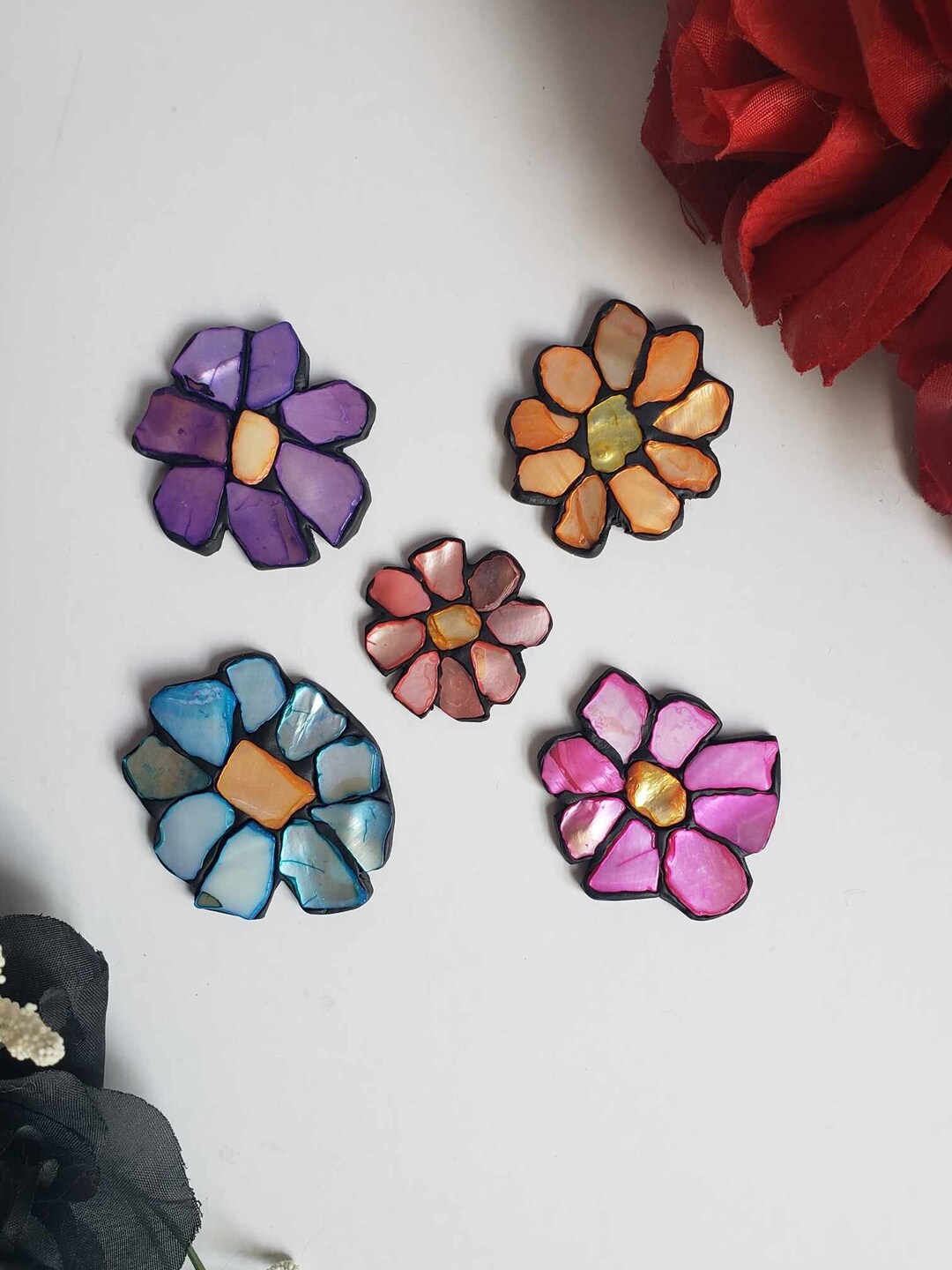 Mosaic Flower Magnet, Cute Flower Needleminder, Springtime Fridge ...