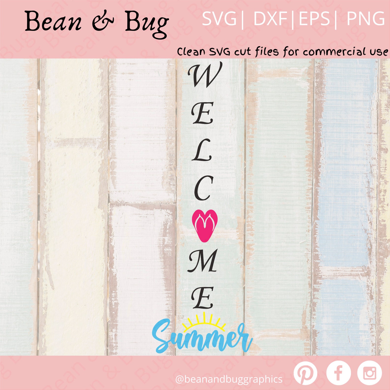 Welcome Summer Sign SVG Sun Clip Art Summer Flipflop Heart Cut File for ...