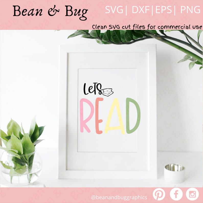 Let's Read SVG - Stack of Books SVG - Kid's Playroom Wall Decor - Books ...