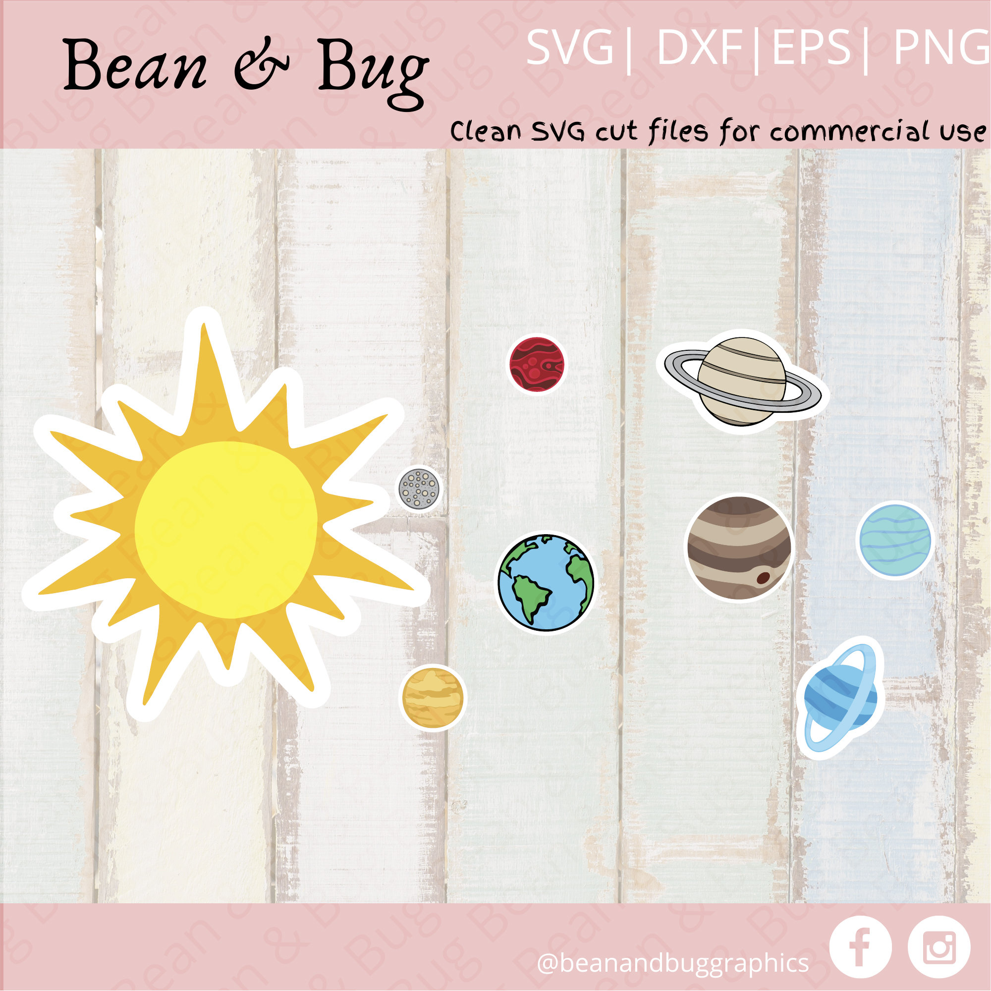 Pegatinas del Sistema Solar SVG Paquete espacial Planetas SVG Actividad ...