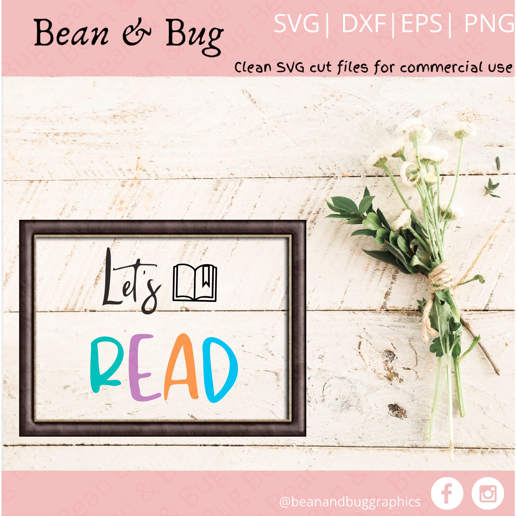 Reading Corner Bundle SVG - Let's READ Stickers - Open Book Design ...