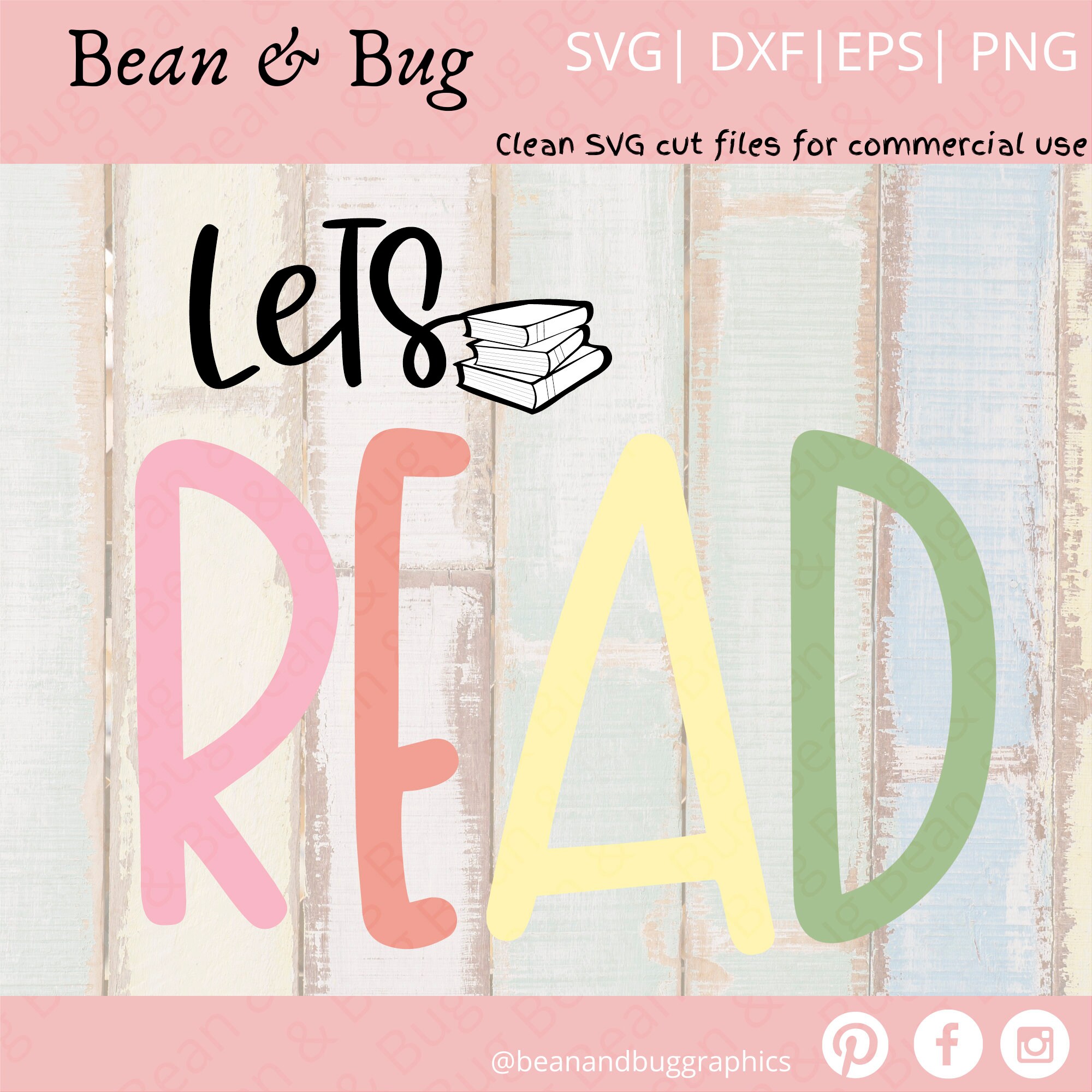 Let's Read SVG - Stack of Books SVG - Kid's Playroom Wall Decor - Books ...