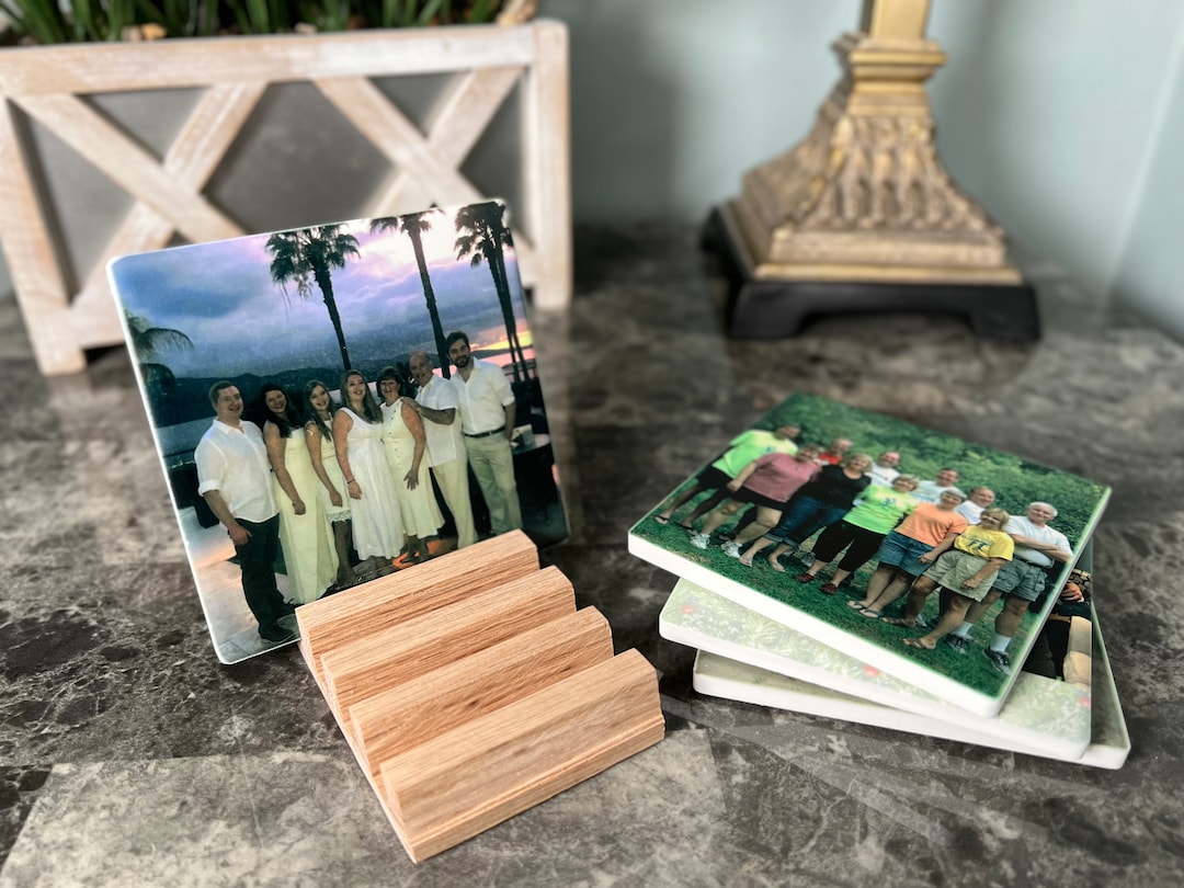 Photo Coaster Set of 4 | Personalized Coasters With Holder | Set ...
