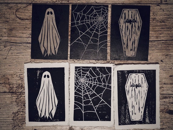 Goth Art prints Spooky Creepy Witchy ghost coffin bat spiderweb mini ...