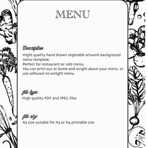 Printable Menu Template, Cafe, Restaurant Menu, High Quality, Hand ...
