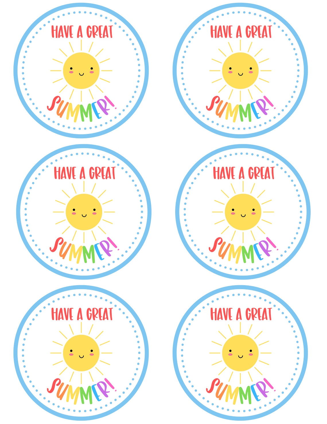 PRINTABLE TAGS Summer Have a Great Summer End of School Year - Etsy
