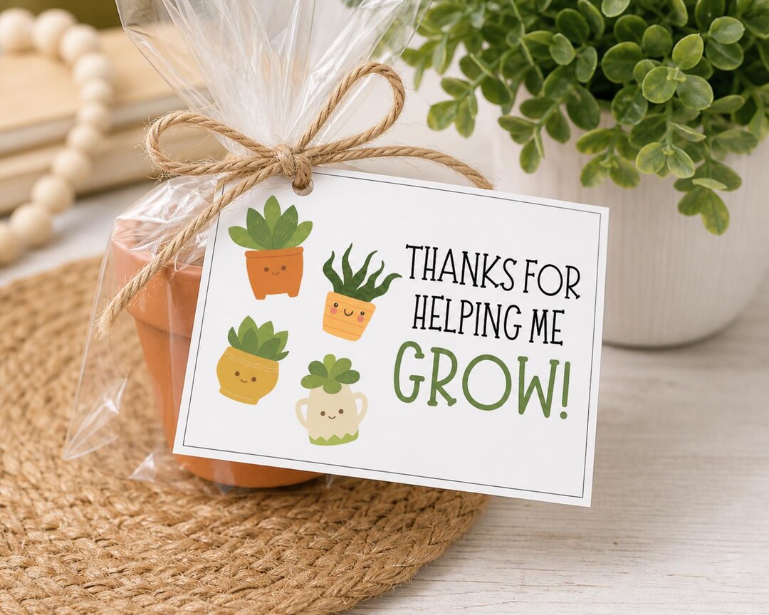 Thanks for Helping Us Grow Succulent Teacher Gift Tag Editable Canva ...