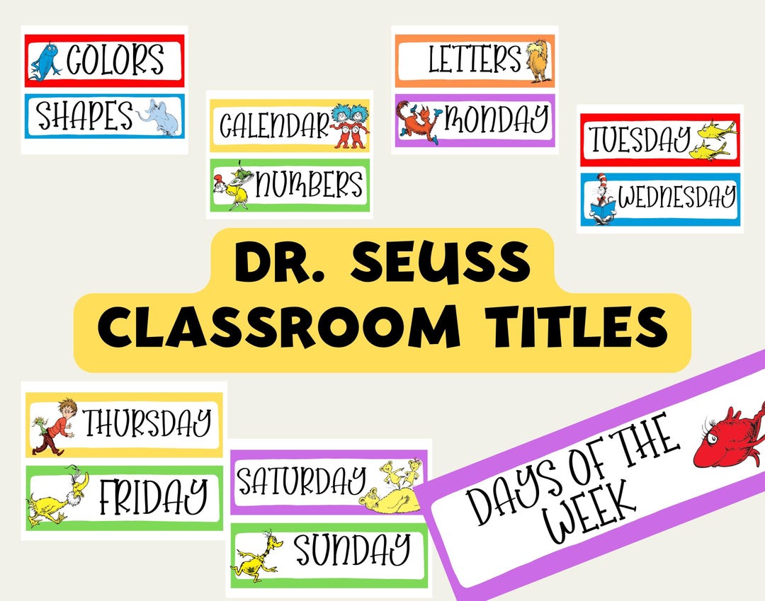 Dr Seuss Days of the Week | Classroom Tags | Dr. Seuss Inspired Class ...