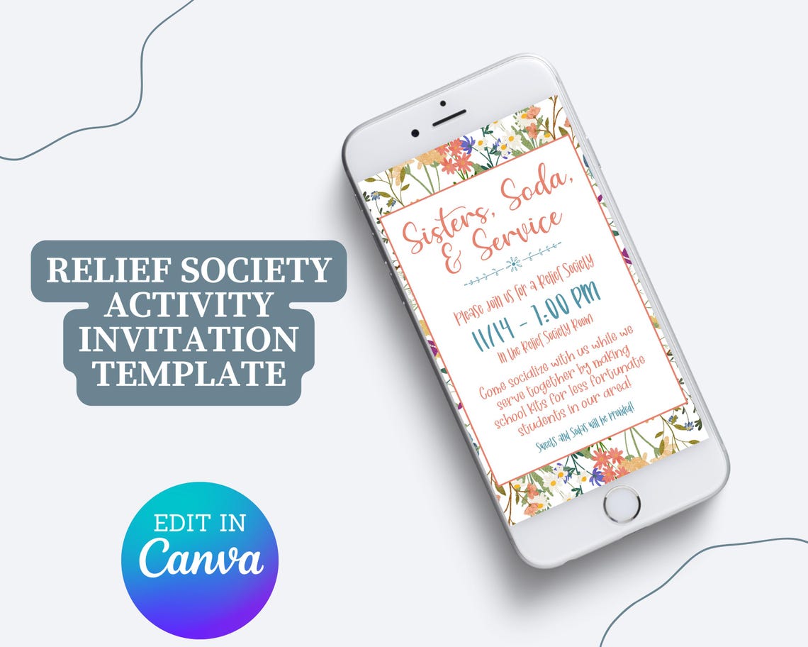 Sisters and Sodas Relief Society Activity Invitation Editable Canva ...