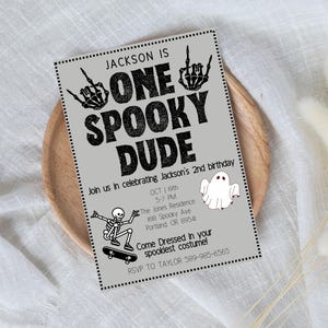 One Spooky Dude Halloween First Birthday Invitation, Editable Spooky ...