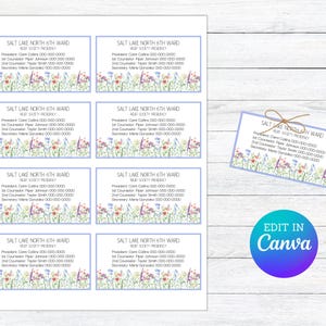 LDS Relief Society Contact Cards Editable, Beautiful Canva Download for ...