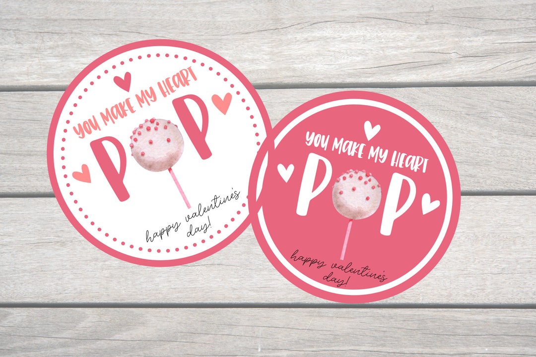 You Make My Heart POP, Printable Valentines Tag, Kids Valentines, Cake ...