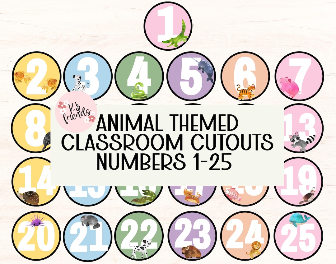Animal Classroom NUMBERS, Learn to Count, Water Color Themed Number ...