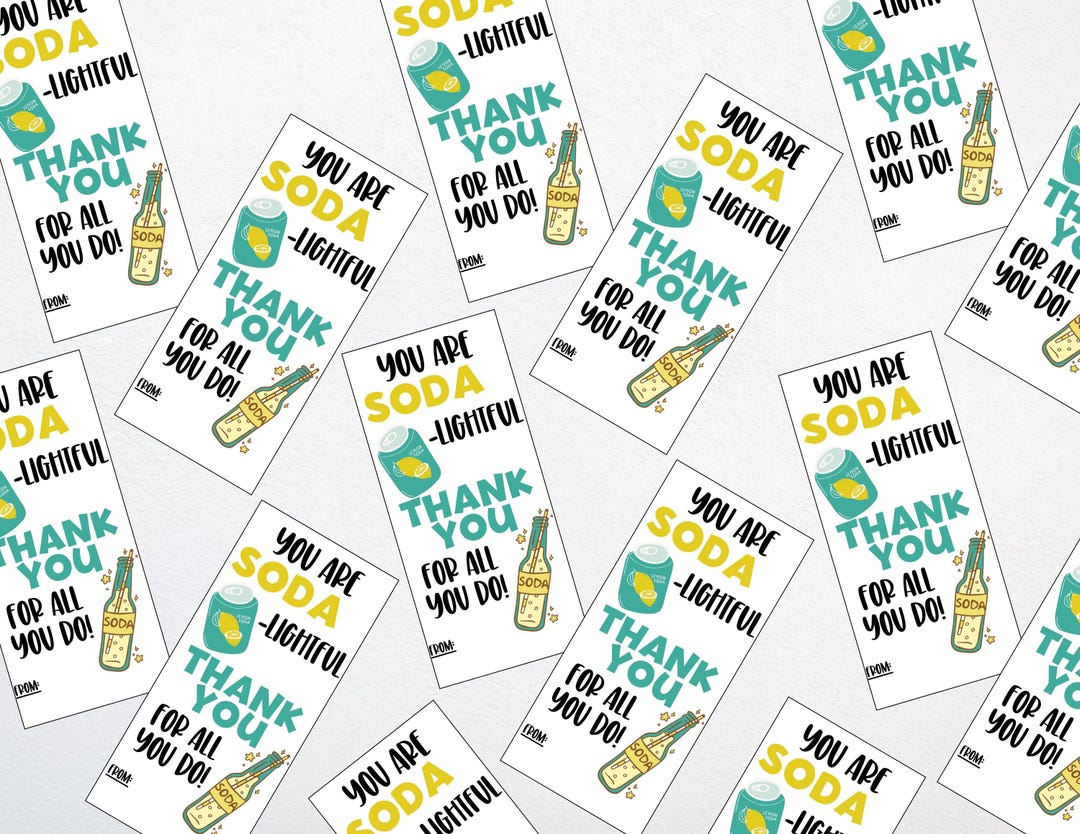 Teacher Appreciation Tags, Fun Soda-lightful Gift Tags for Teachers ...