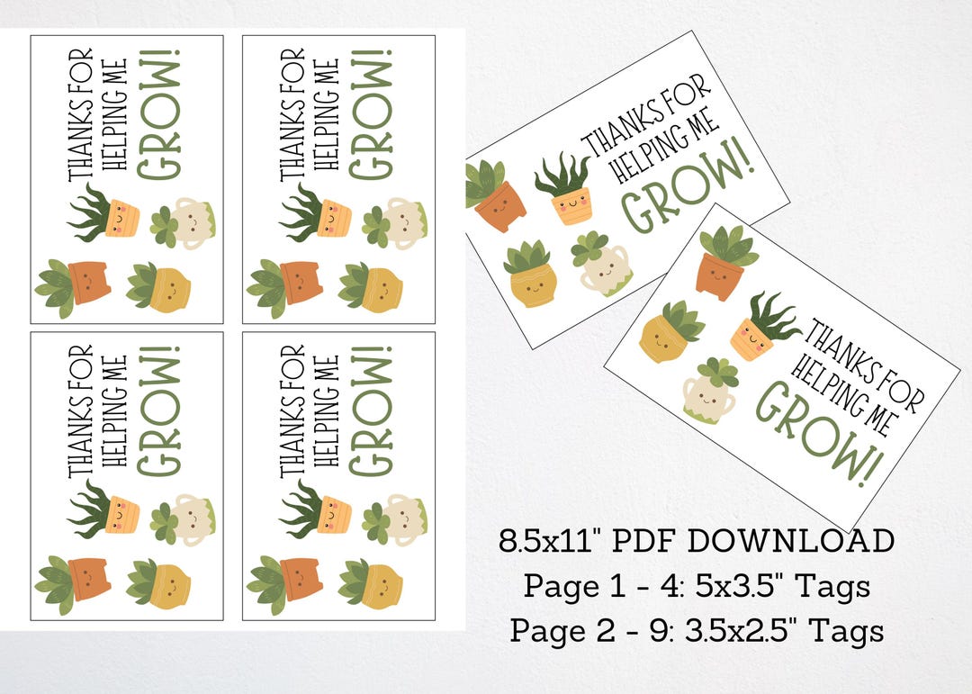 Succulent Teacher Gift Tags, Printable Thank You Cards (digital ...