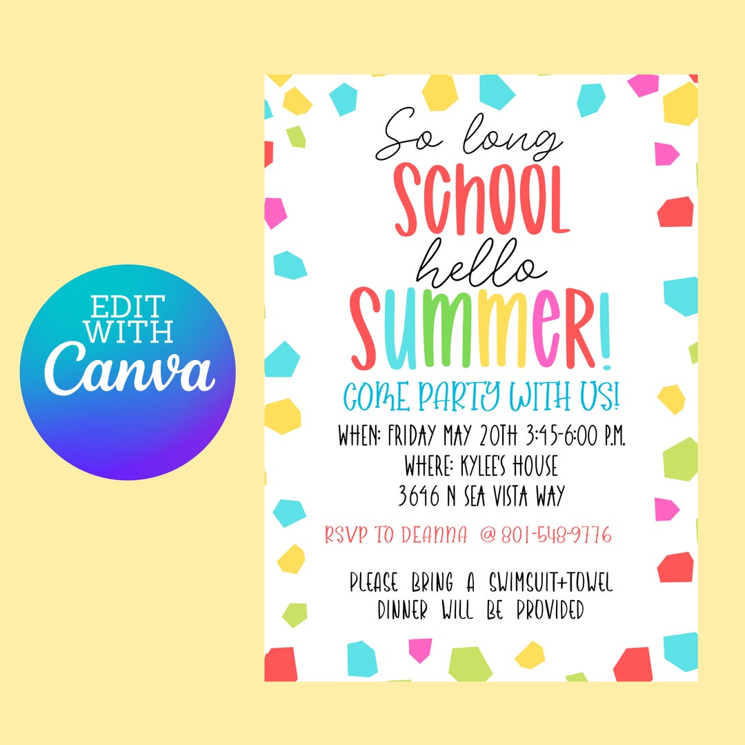 SO Long School HELLO Summer End of School Party Summer - Etsy