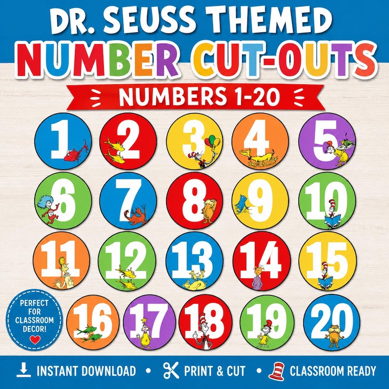 Dr Seuss Classroom NUMBERS| Learn to Count | Dr. Seuss Themed Number ...