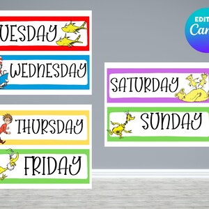 Dr Seuss Days of the Week | Classroom Tags | Dr. Seuss Inspired Class ...